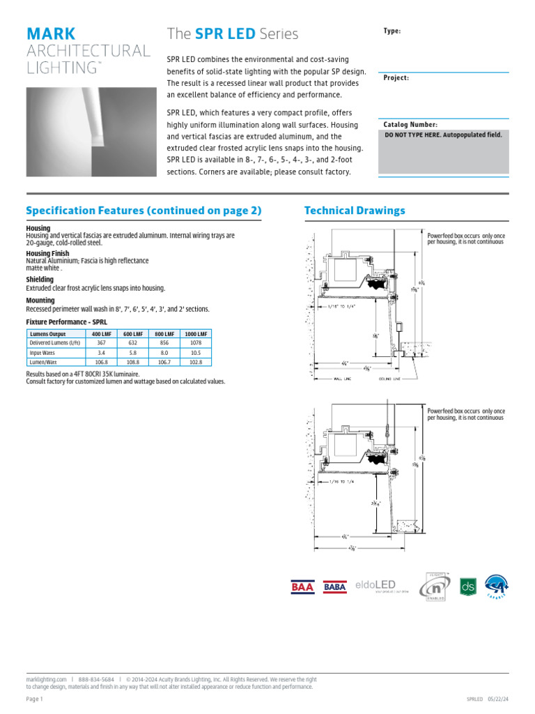 FICH TEC - Acuity Brands SPR LED | PDF | Lighting | Electrical Engineering