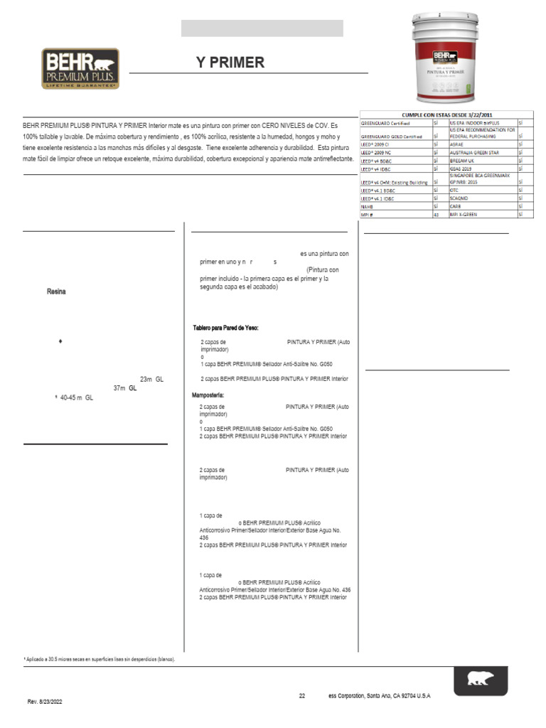 FICH TEC - Behr Premium Plus | PDF | Pintar