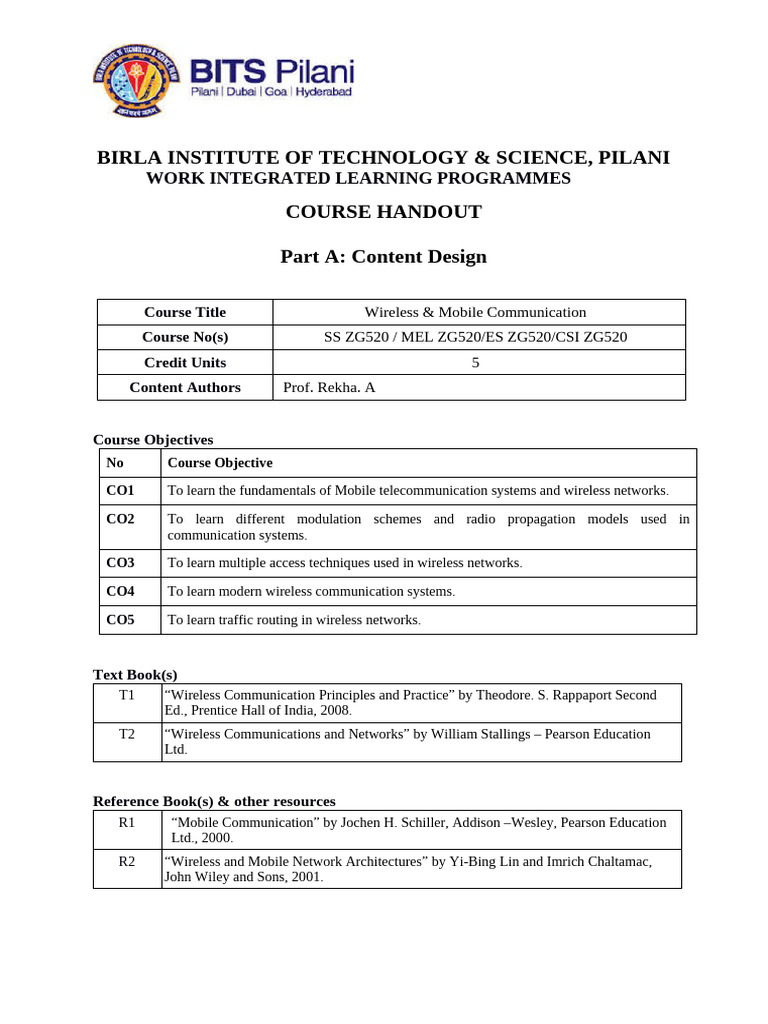 Csi ZG520 Course Handout Revised | PDF | Modulation | Channel Access Method