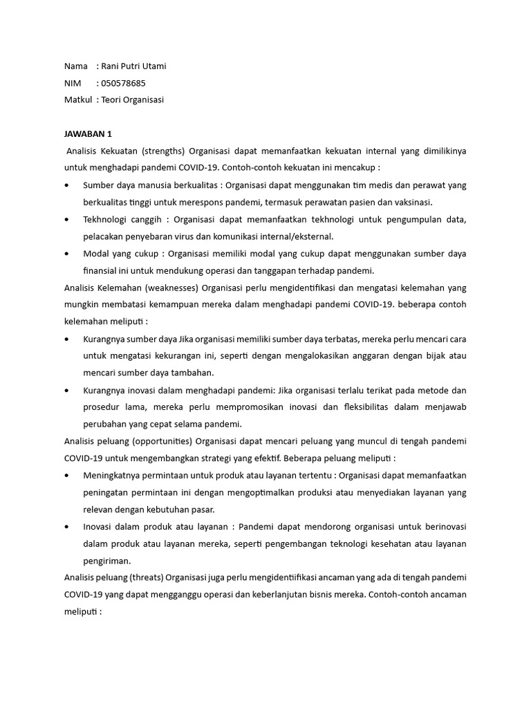 Rani Putri Utami 050578685 Teori Organisasi | PDF
