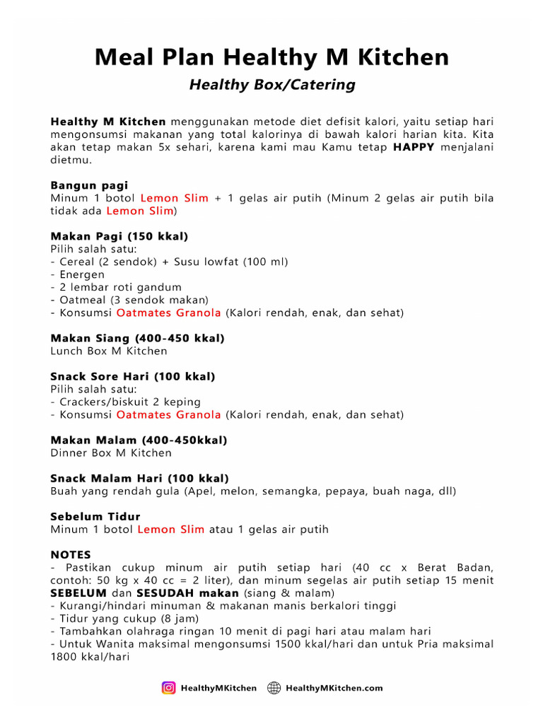 Healthy M Kitchen Meal Plan | PDF
