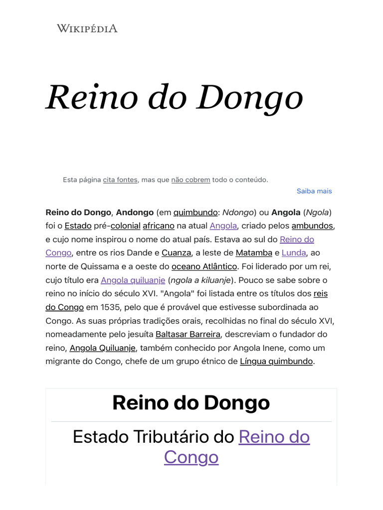 Reino Do Dongo - Wikipédia, A Enciclopédia Livre | PDF
