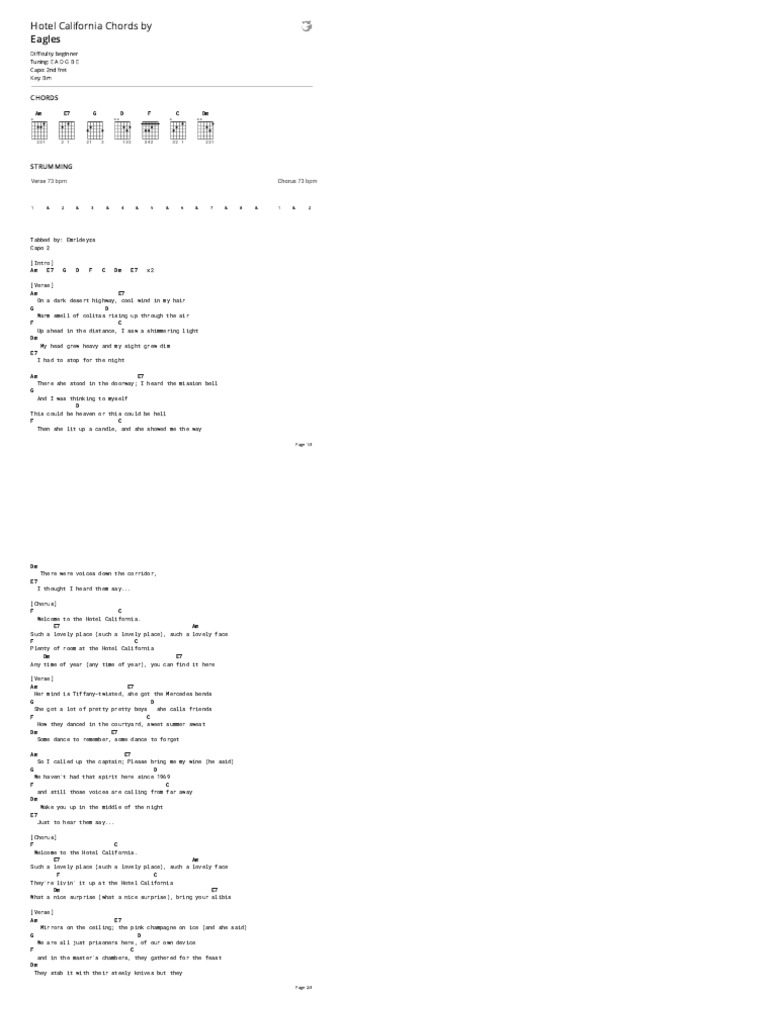 Hotel California Chords by Eaglestabs @ Ultimate Guitar Archive | PDF ...