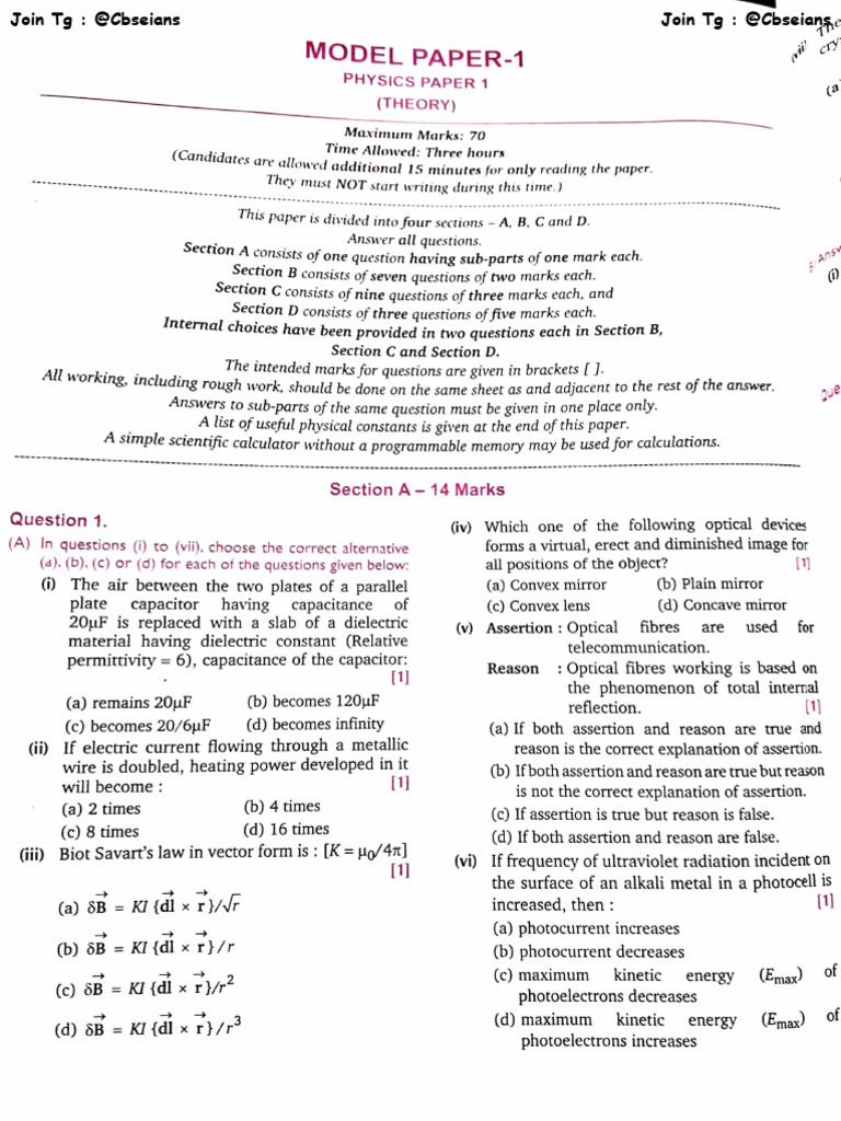 Model Papers Physics Vatsal ISC 2025 | PDF