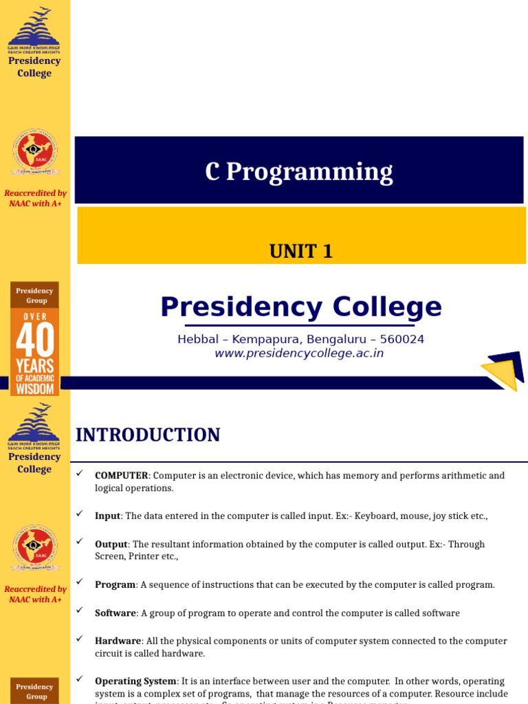 UNIT 1 Introduction To C | PDF | Computer Program | Programming