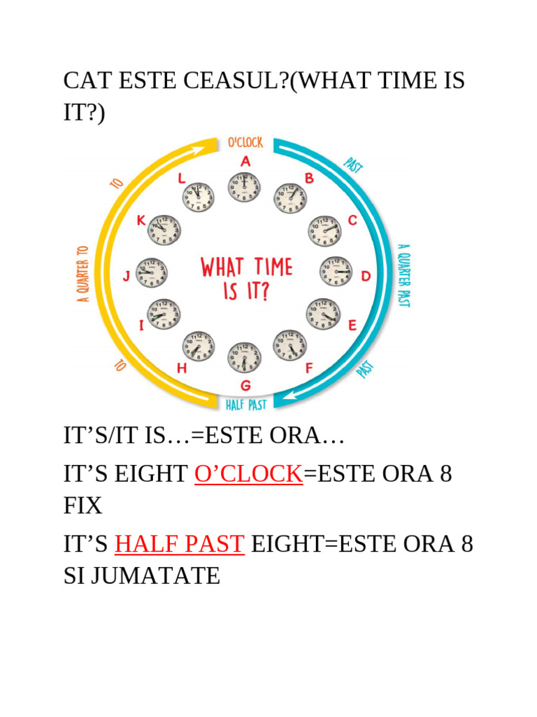English-Romanian Time Guide | PDF