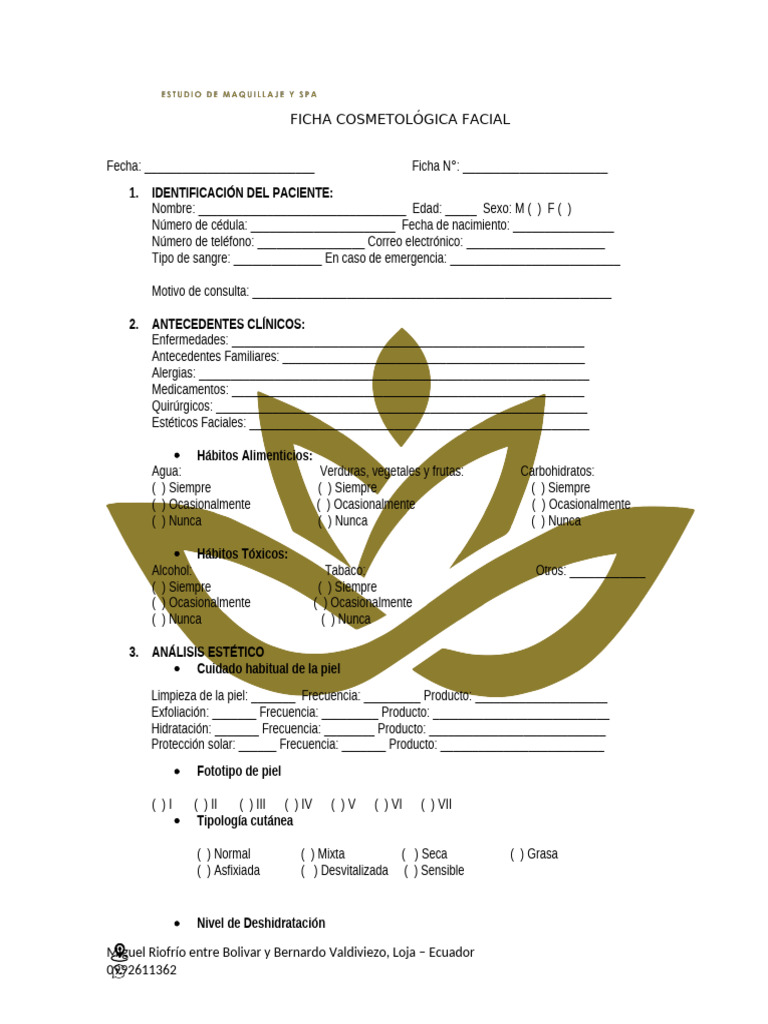 Ficha Cosmetologica Facial | PDF | Enfermedades y trastornos | Medicina ...