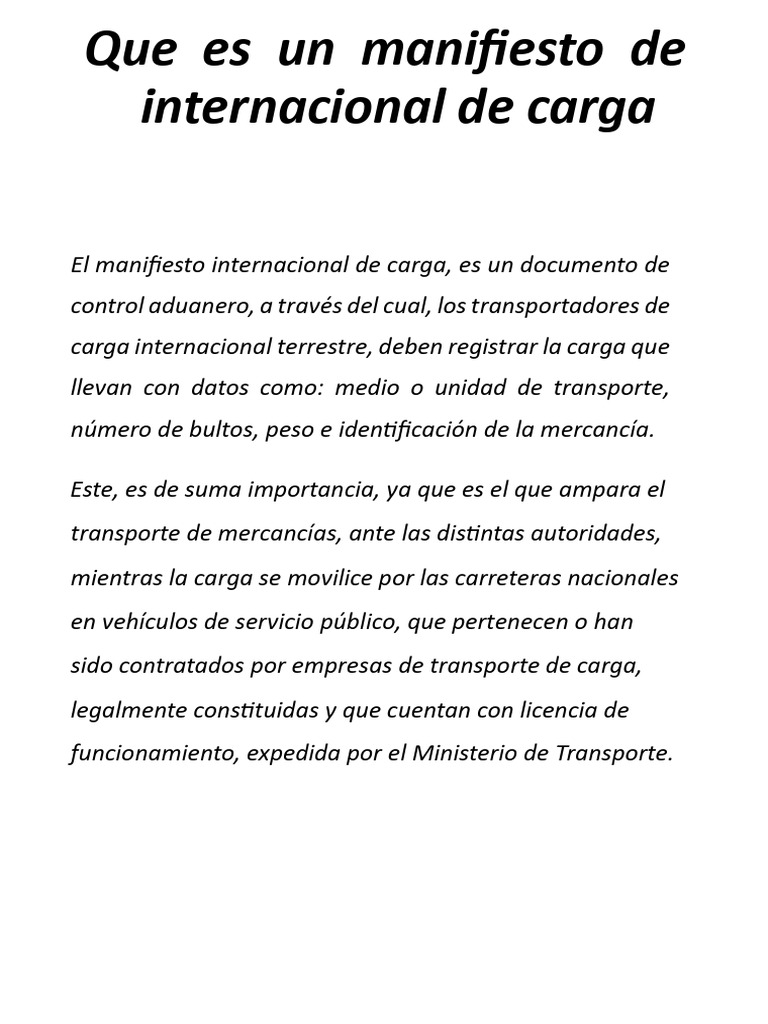 Expocicion Del Manifiesto de Internacional de Carga 1 | PDF | aduana