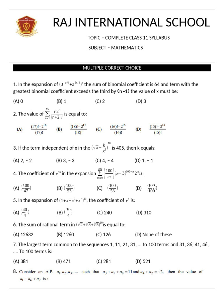 Class 11 Complete Mathematics | PDF | Complex Number | Numbers