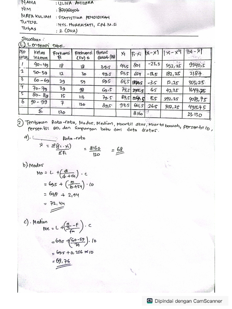 Tugas 2 Statistika Pendidikan Ulivaamizora | PDF