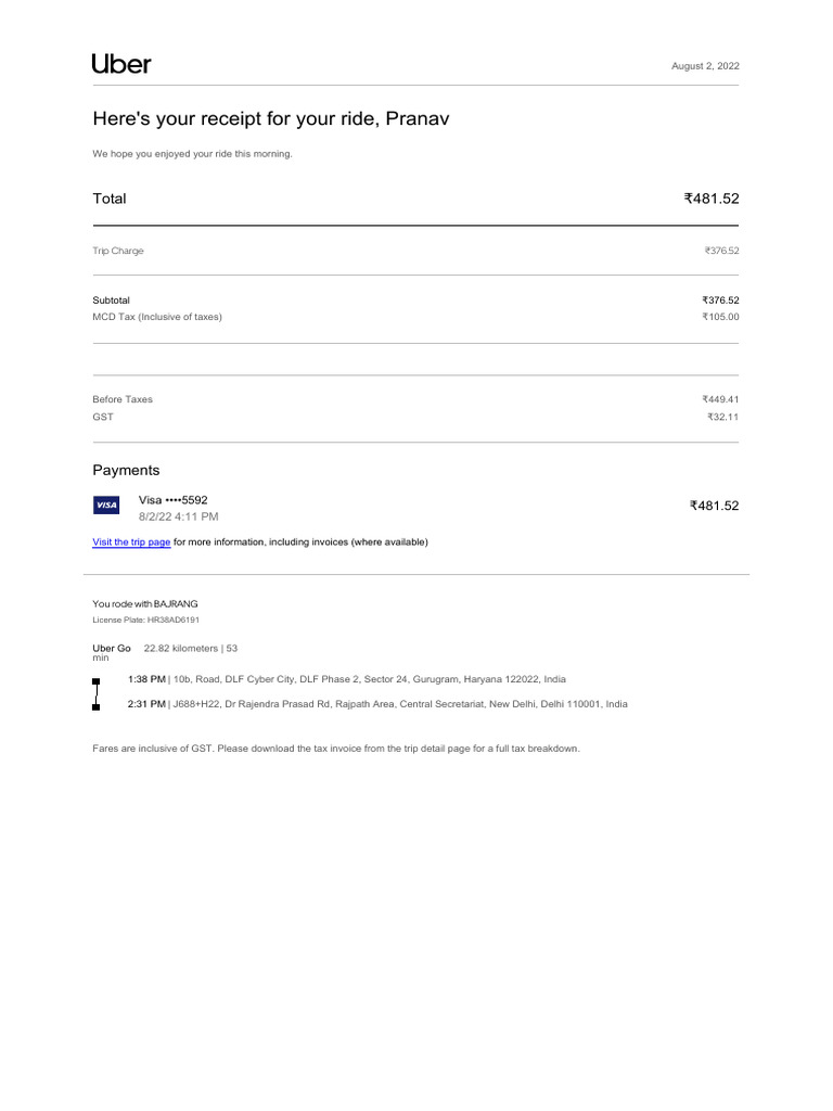 Uber Bill 2.8.22 - Office To Mib | PDF
