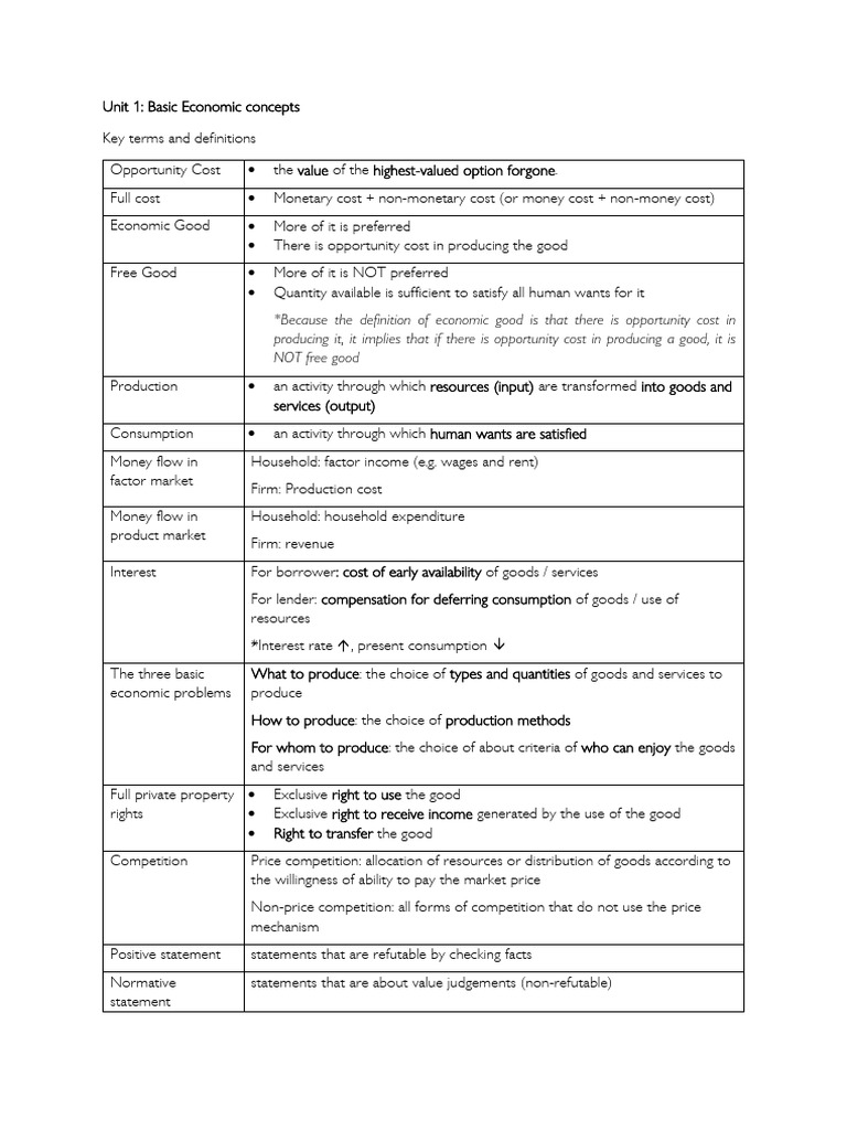 Basic Economic Concepts Explained | PDF | Opportunity Cost | Cost