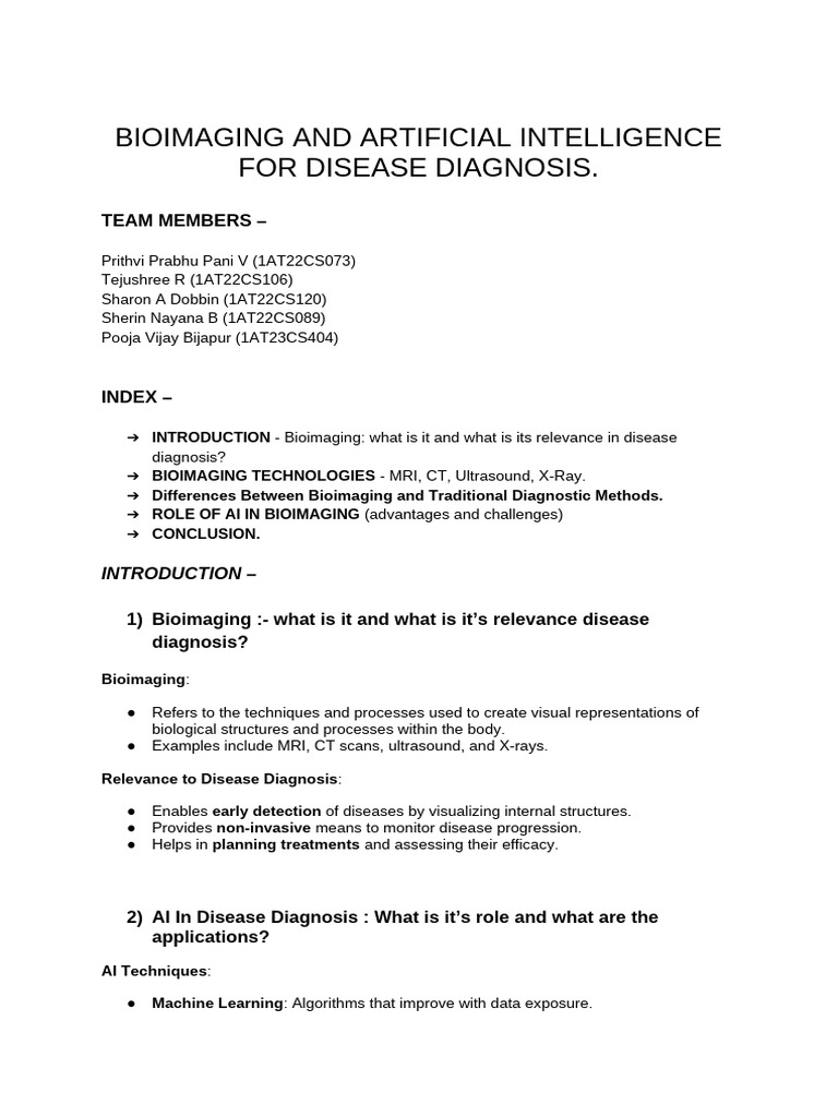 Bioimaging and Artificial Intelligence For Disease Diagnosis | PDF | Medical Imaging ...