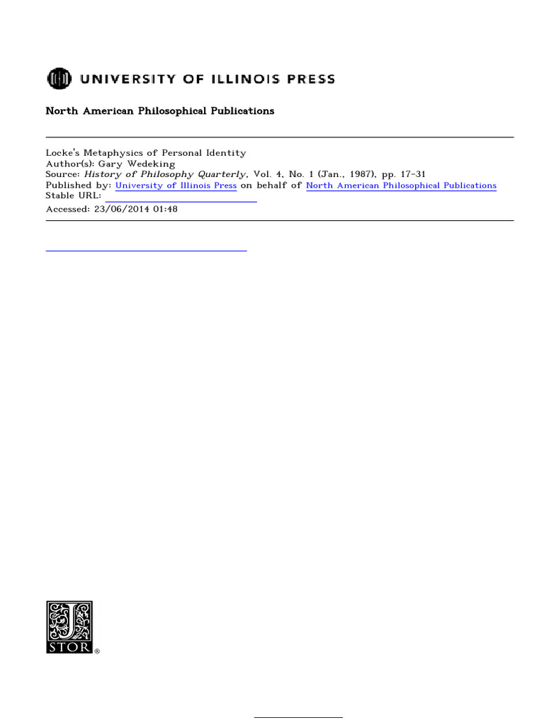 Gary Wedeking - Locke's Metaphysics of Personal Identity | PDF ...