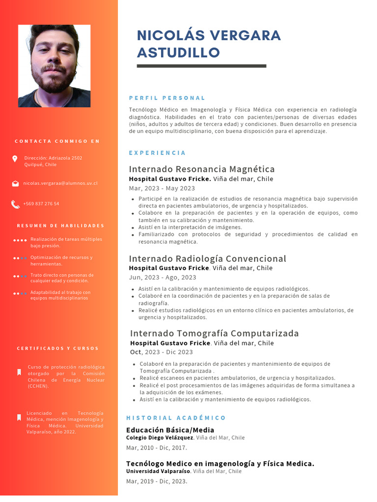 Nicolás Vergara Astudillo CV | PDF | Radiología | Imagenes medicas