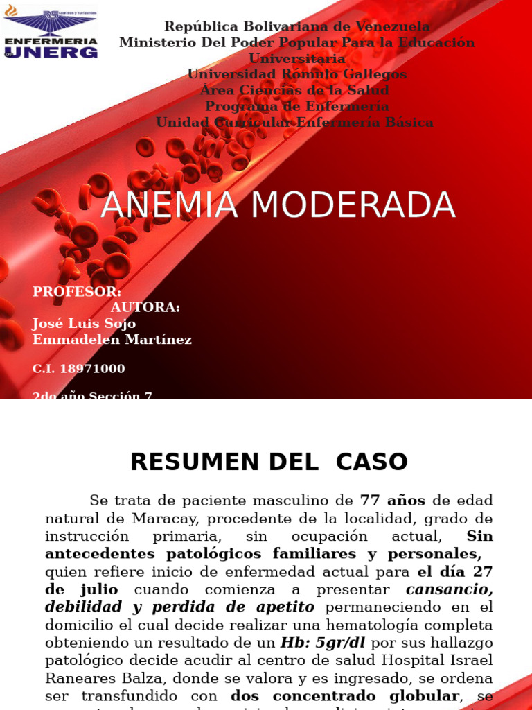 Anemia Moderada Caso Clinico | PDF | Anemia | Enfermería