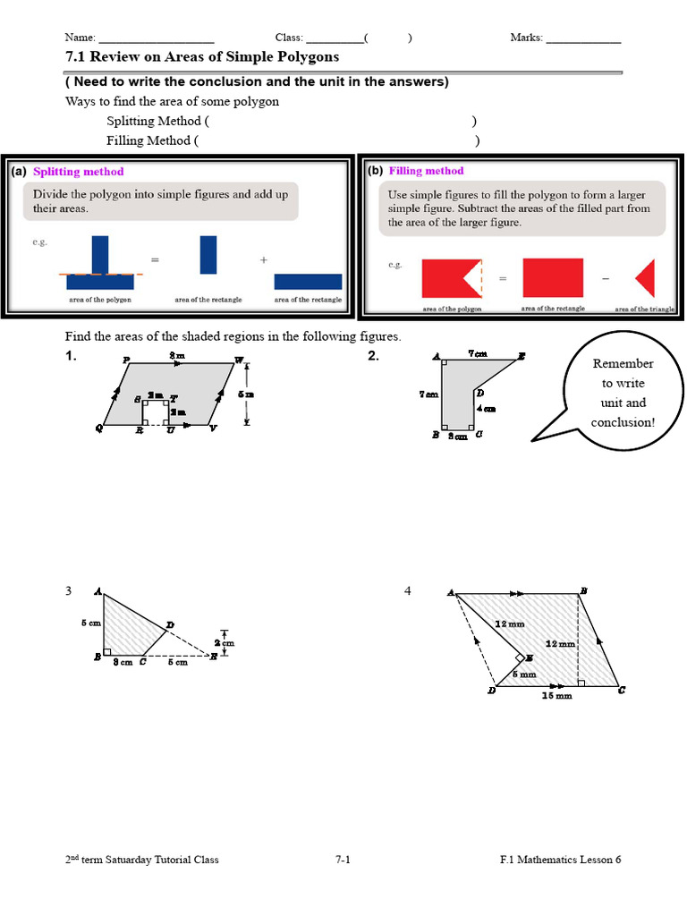 F.1 Lesson 2 - Areas and Volumes | PDF | Area | Volume