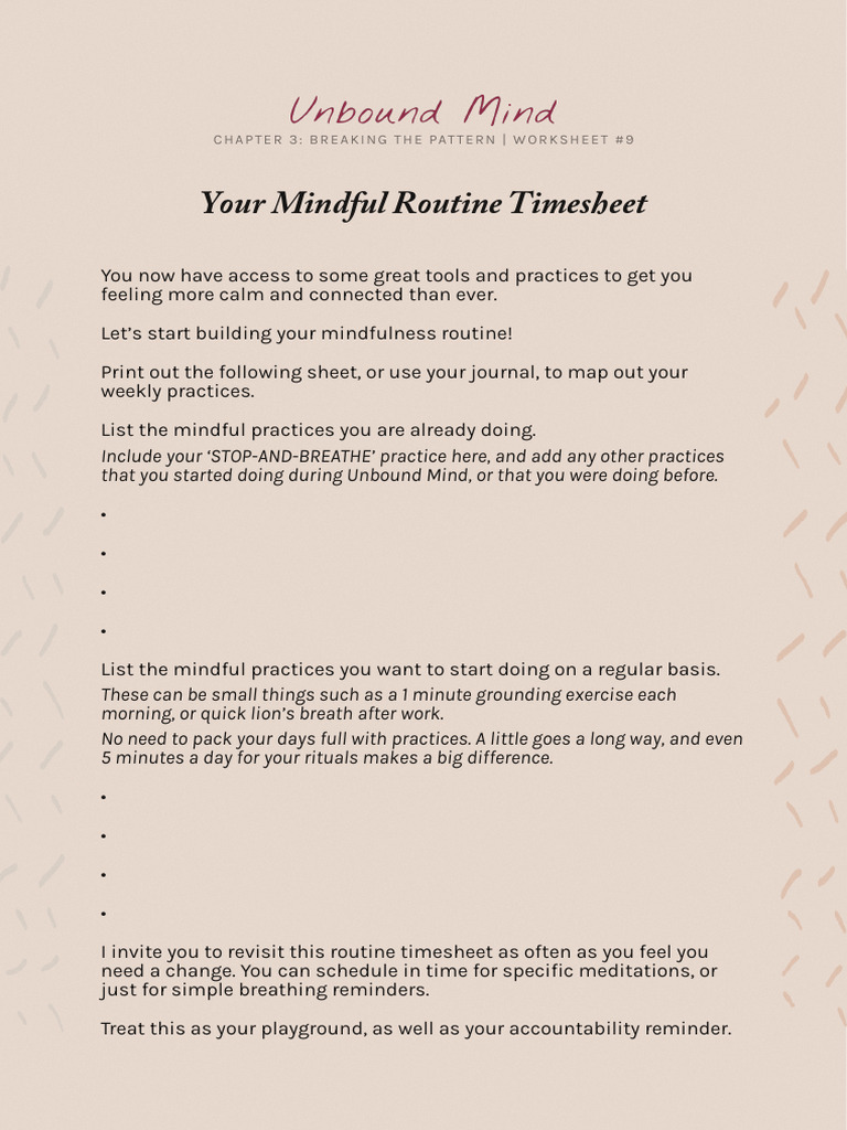 Worksheet -9 - Your Mindful Routine Timesheet | PDF