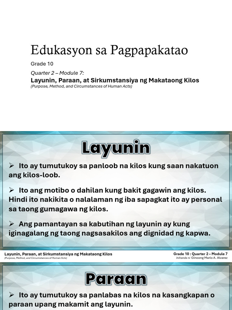 Edukasyon Sa Pagpapakatao: Layunin, Paraan, at Sirkumstansiya NG ...
