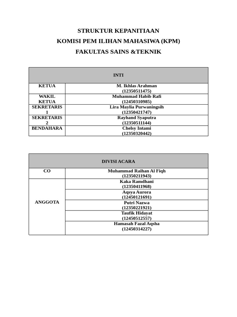 STRUKTUR KEPANITIAAN KPM FASTE 2024 fix | PDF