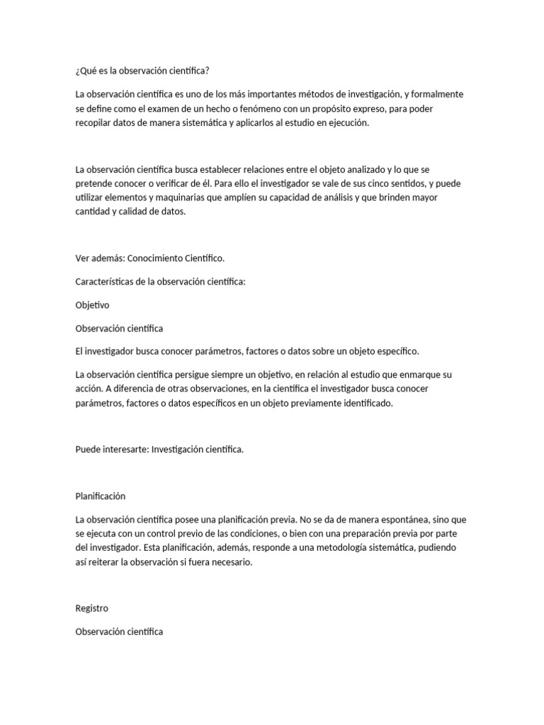 La Observación Científica | PDF | Observación | Planificación