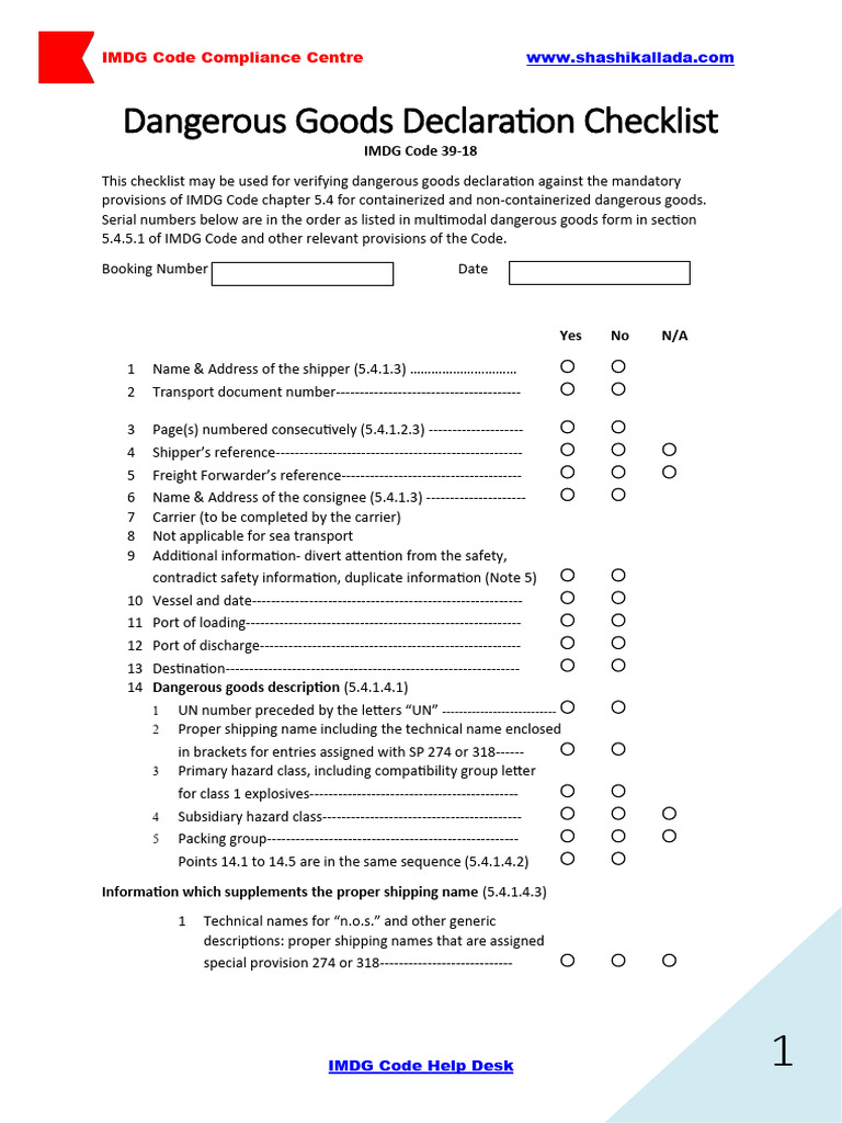 DGD-CPC-Checklist-39-18 Maritimo | PDF | Dangerous Goods