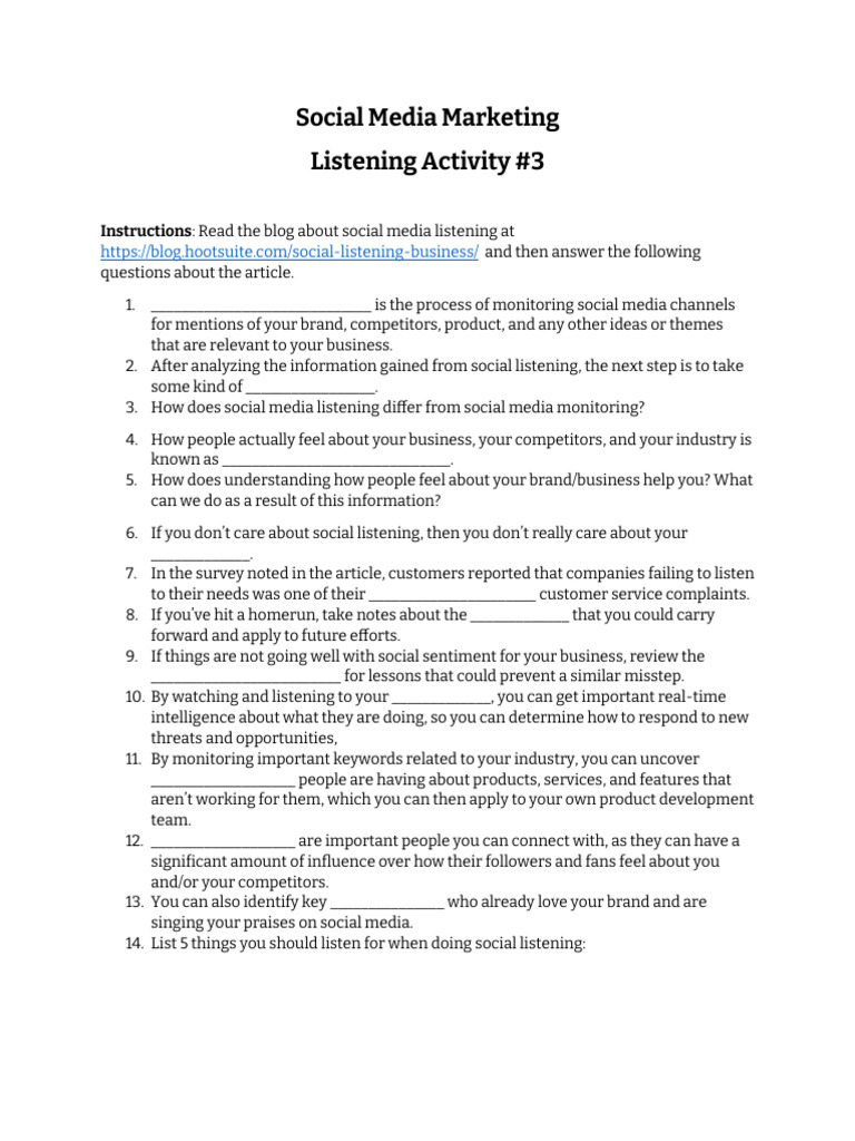 Activity #3 - Listening Activity | PDF | Social Media | Popular Culture ...
