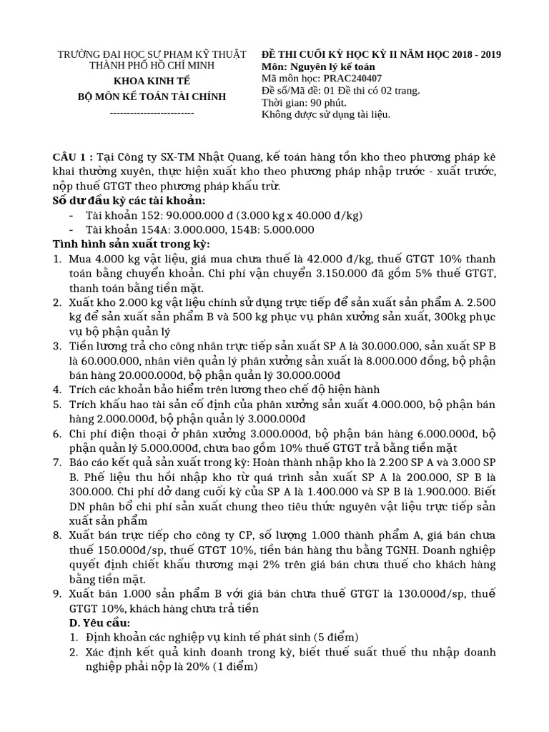 ĐỀ THI NLKT-2019 | PDF