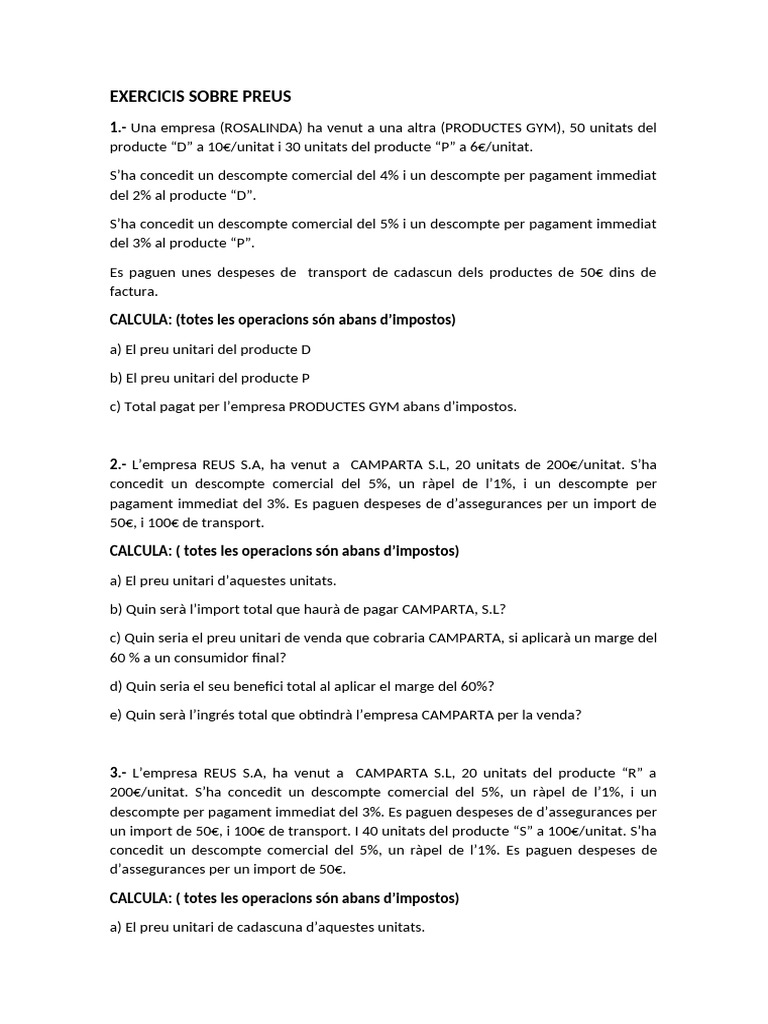 Exercicis Preus | PDF