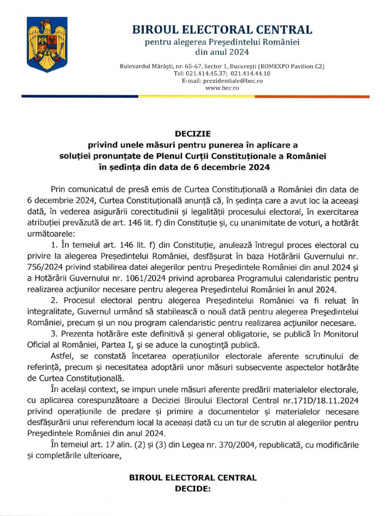 Decizie BEC Oprire Alegeri | PDF
