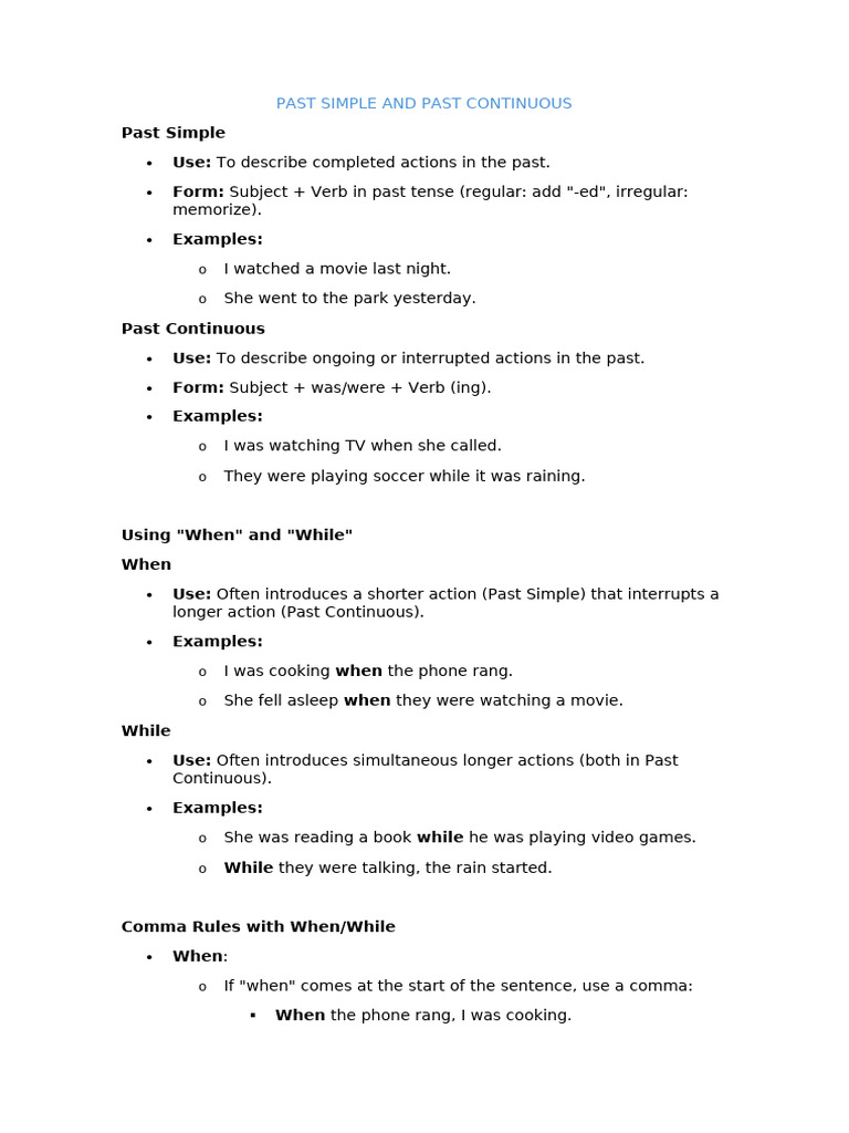 PAST SIMPLE AND PAST CONTINUOUS - When - While | PDF | Subject (Grammar ...