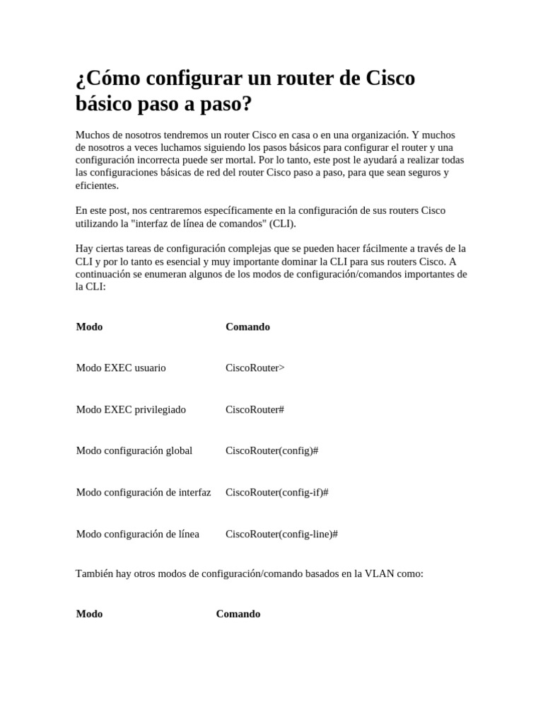 Cómo Configurar Un Router de Cisco Básico Paso A Paso | PDF | Dirección ...