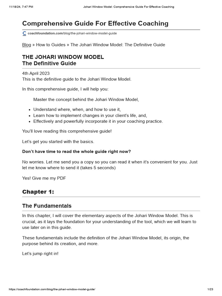Johari Window Model - Comprehensive Guide For Effective Coaching | PDF ...