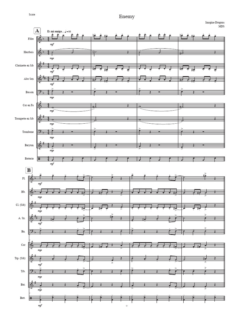 Partition de "Enemy" - Imagine Dragons | PDF | Production musicale ...