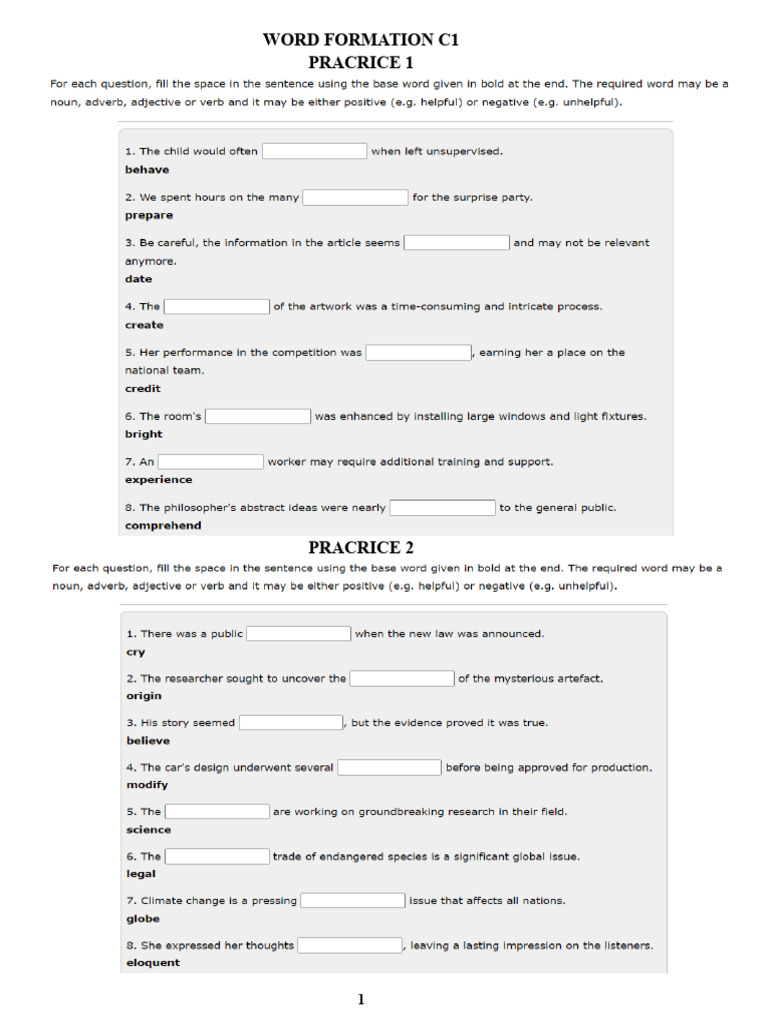 Word Formation C1 | PDF