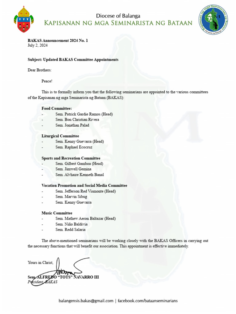 BAKAS Announcement 2024 No 1 | PDF