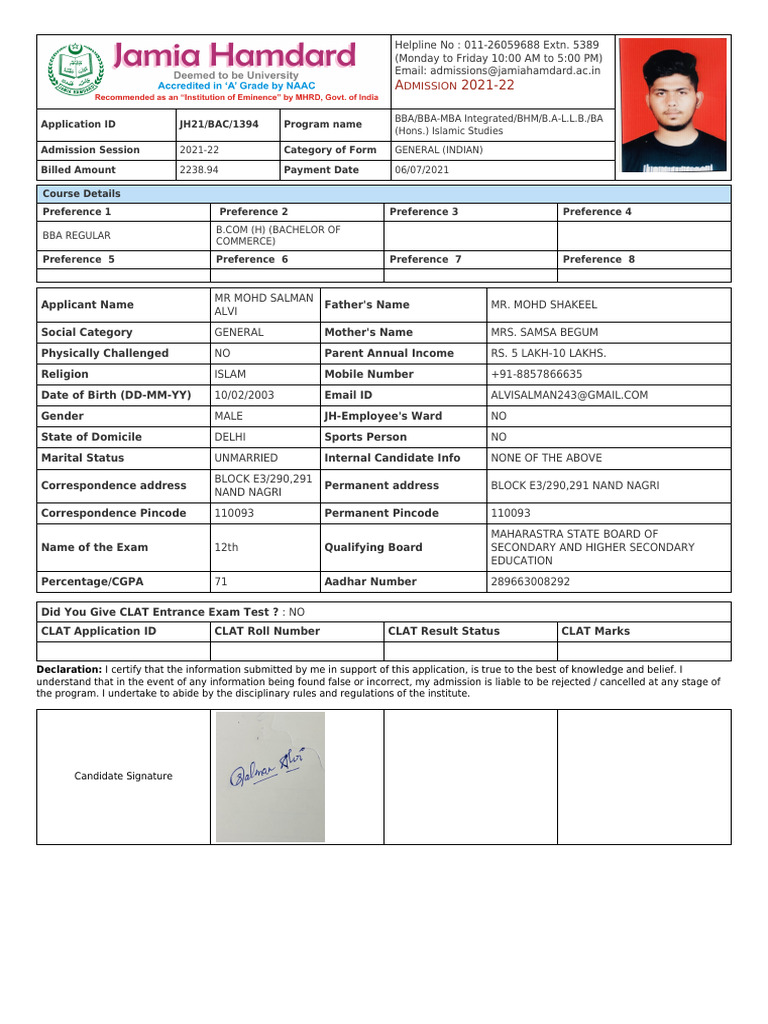 Application Form JH21 BAC 1394 | PDF | Educational Stages | Qualifications