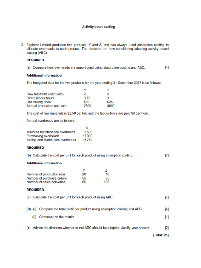 Activity Based Costing Questions | PDF