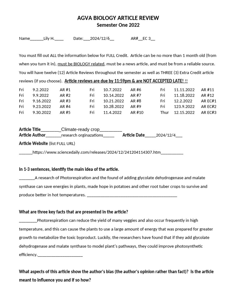 Article Review EC #3 | PDF | Photosynthesis