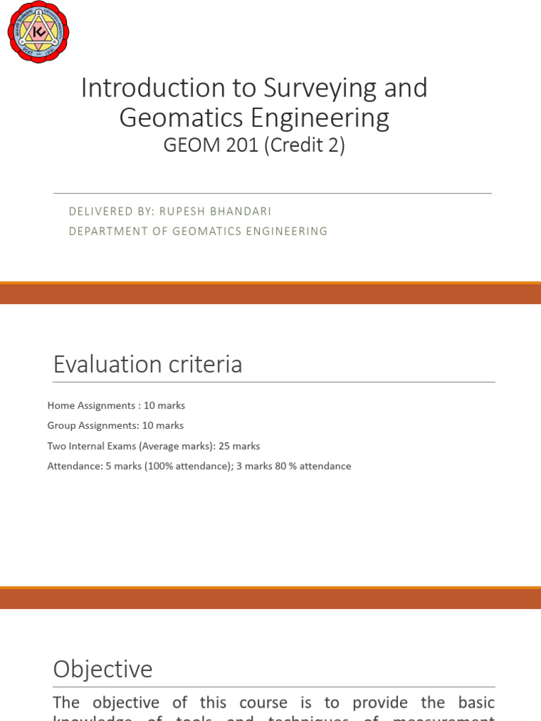 Introduction To Surveying and Geomatics Engineering - 1 | PDF ...