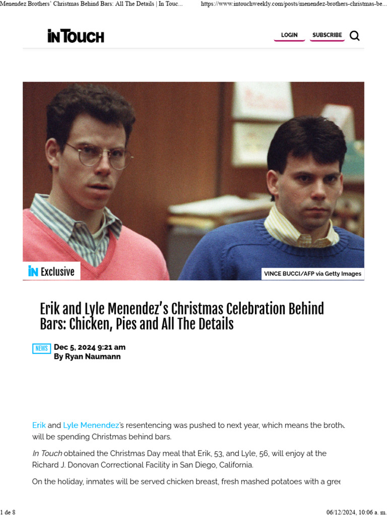 Menendez Brothers' Christmas Behind Bars - All The Details - in Touch ...