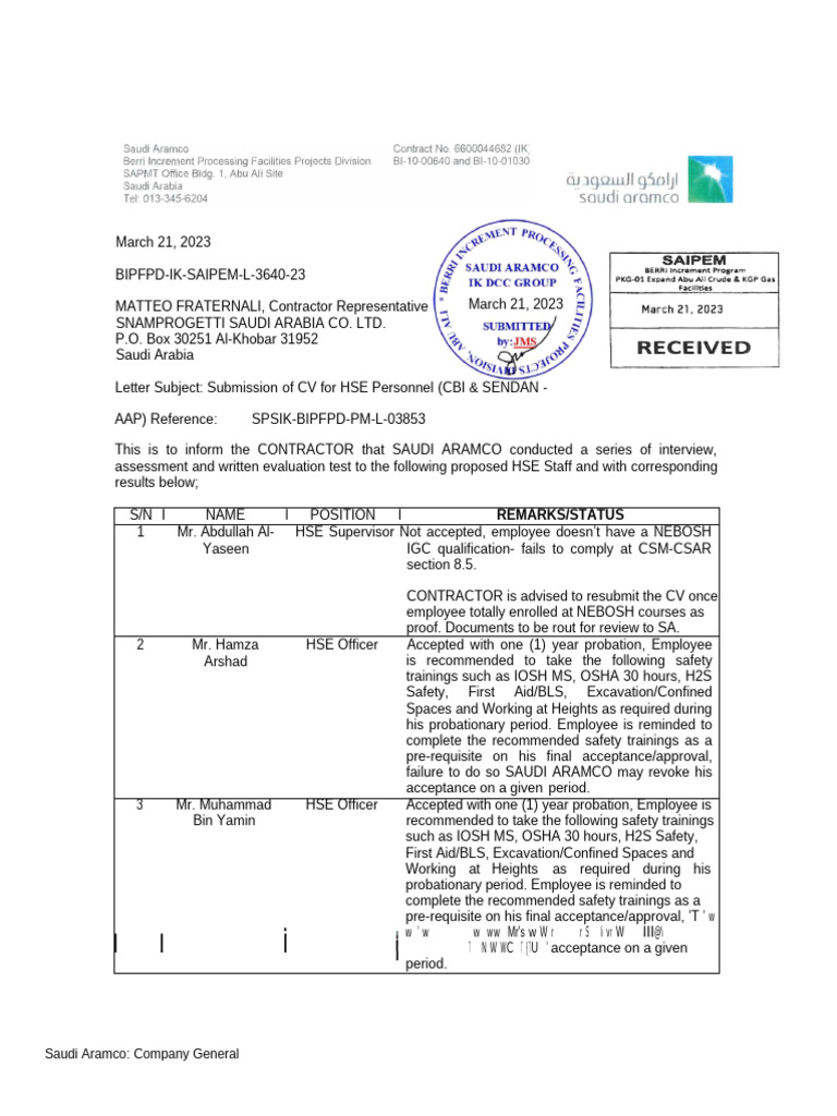 Aramco Approval | PDF | Safety | Occupational Safety And Health
