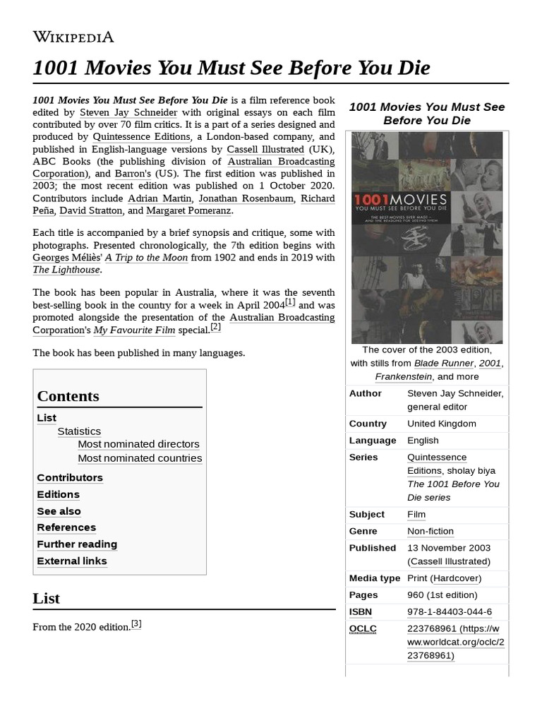 1001 Movies You Must See Before You Die | PDF
