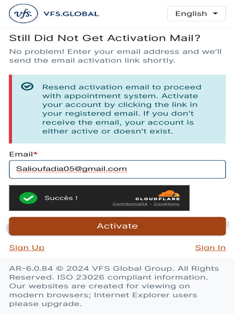 Resend VFS Global Activation Email | PDF