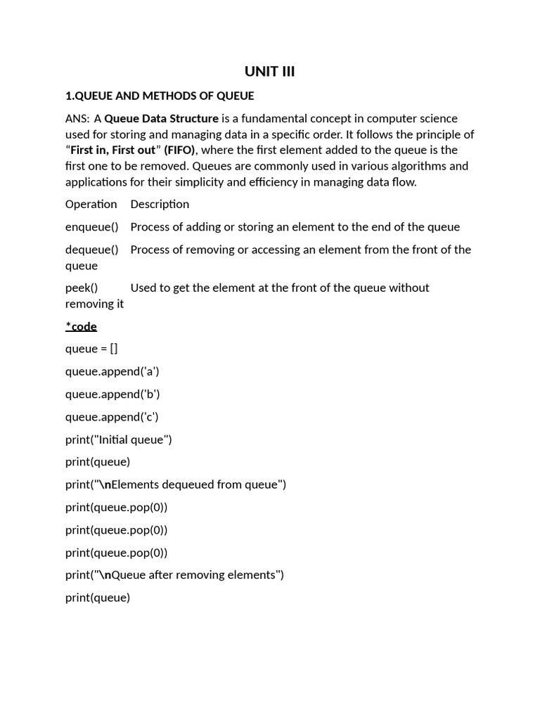 Data Structure Unit Iii | PDF | Queue (Abstract Data Type) | Vertex (Graph Theory)