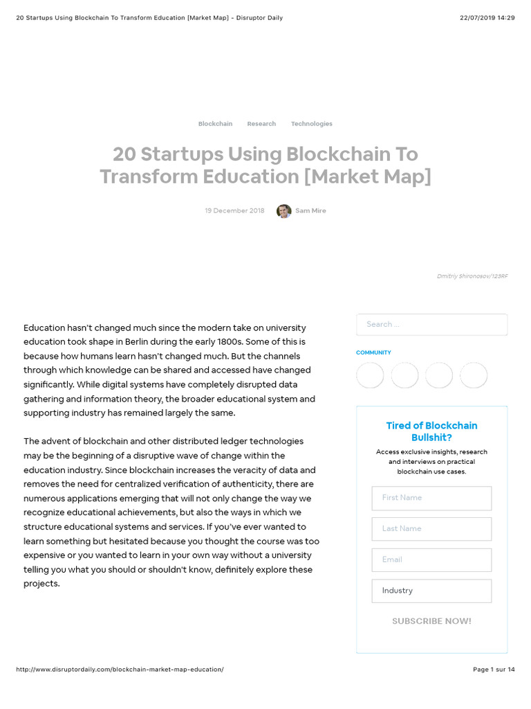 20 Startups Using Blockchain To Transform Education (Market Map ...