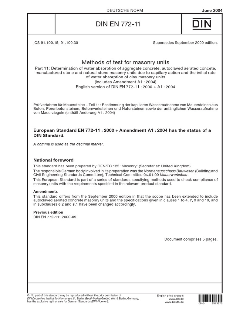 DIN EN 772-11 - 2004 - Engl | PDF | Materials