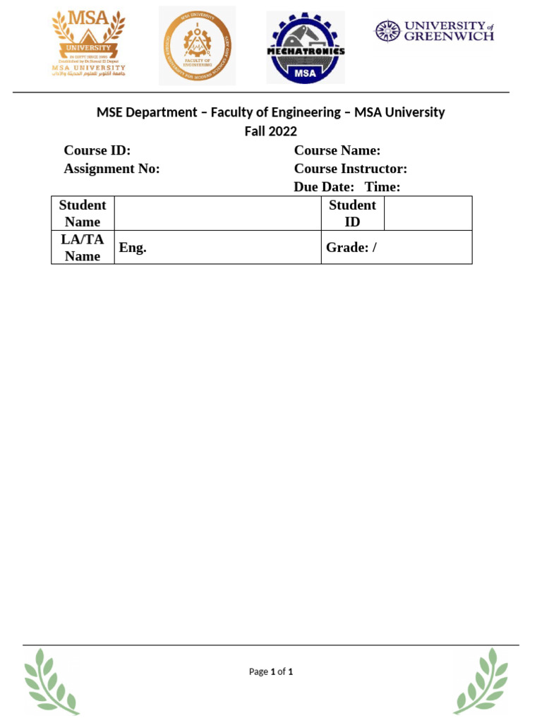 MSE Course Assignment Template | PDF