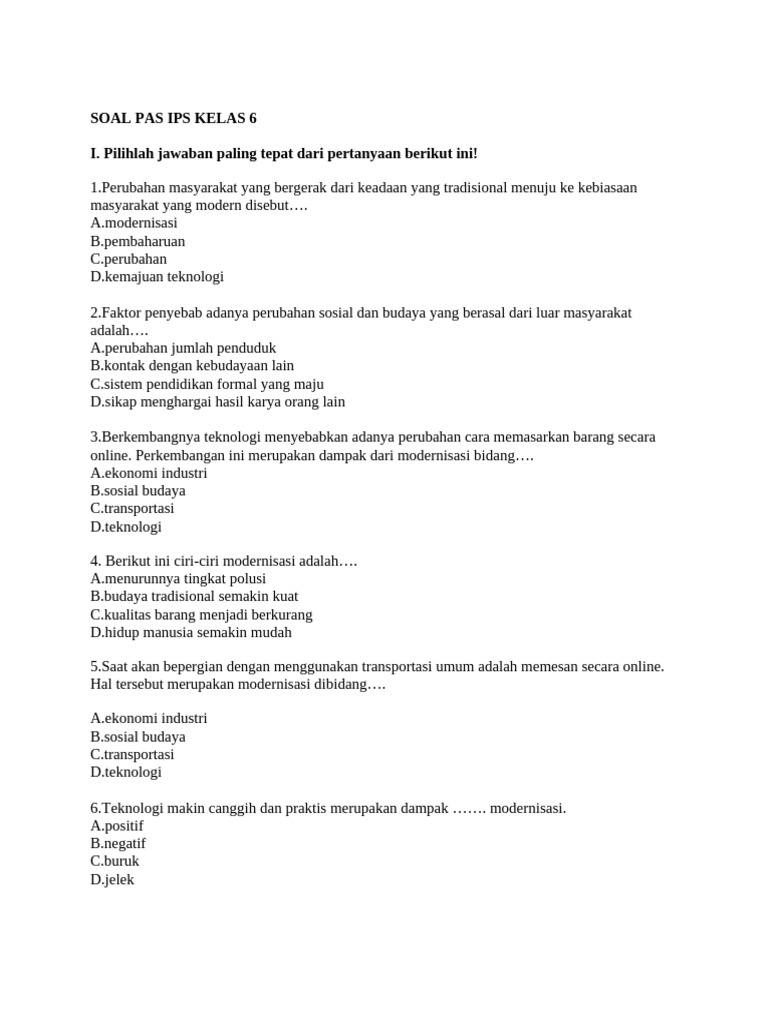 Soal Pas Ips Kelas 6 | PDF