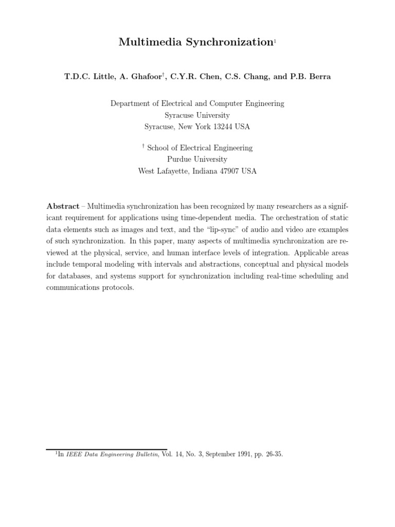 Multimedia Synchronization Overview | PDF | Data Compression | Databases